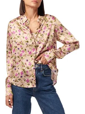 Cami Nyc CAMI NYC Crosby Silk Charmeuse Shirt Spring Geranium