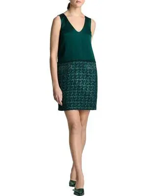 St. John Metallic Tweed & Twill Dress - Spruce Multi