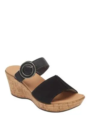 Naot Breezy Platform Wedge - Black Nubuck/black Leather