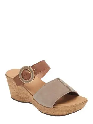 Naot Breezy Platform Wedge - Stone Nubuck/caramel Leather