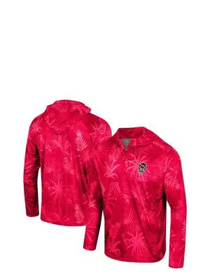 COLOSSEUM Nc State Wolfpack Palms Printed Lightweight Quarter-zip Hooded Top - Red