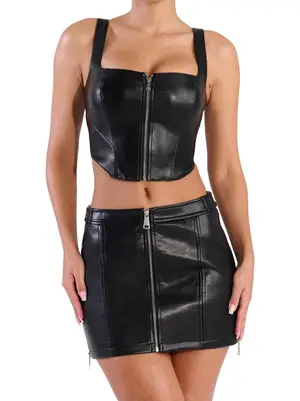 Naked Wardrobe Faux-leather Corset Top - Black