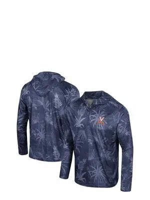 COLOSSEUM Colosseum Virginia Cavaliers Palms Printed Lightweight Quarter-Zip Hooded Top Navy