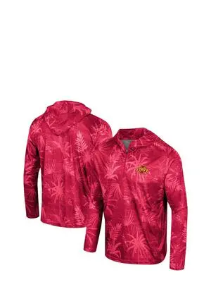 COLOSSEUM Iowa State Cyclones Palms Printed Lightweight Quarter-zip Hooded Top - Cardinal
