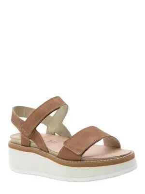 Naot Meringue Wedge Sandal - Latte Brown Leather W/ Camel