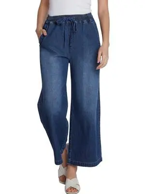 WASH LAB DENIM Drawstring Ankle Wide Leg Jeans - Bahama Blue