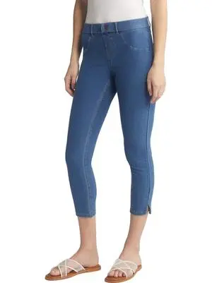 Hue Side Slit Pull-on Denim Capri Leggings Medium Wash
