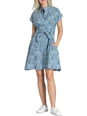 APNY Belted Shirt Dress - Blue Multi