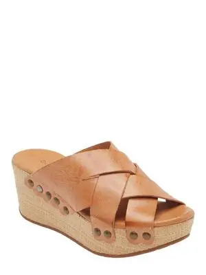 CHOCOLAT BLU Yetta Platform Wedge Slide Sandal - Camel Leather