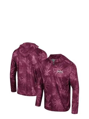 COLOSSEUM Mississippi State Bulldogs Palms Printed Lightweight Quarter-zip Hooded Top - Maroon