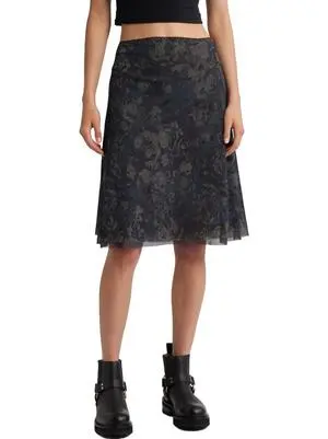 Topshop Floral Semisheer Mesh Jersey Skirt - Grey