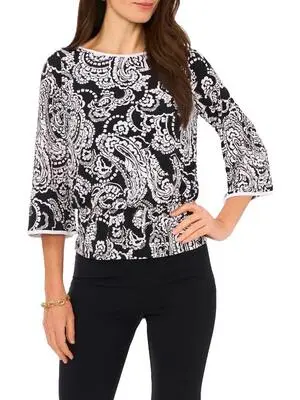 Chaus Paisley Print Knit Blouse - Black/white