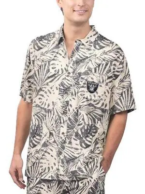 MARGARITAVILLE Tan Las Vegas Raiders Sand Washed Monstera Print Party Button-up Shirt - Cream