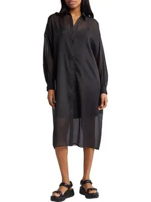 DRESSED IN LALA Semisheer Shirtdress - Black