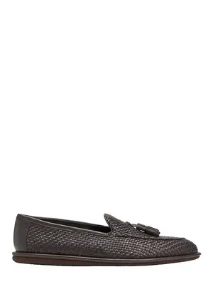 Giorgio Armani Woven Leather Tassel Loafers - Brown