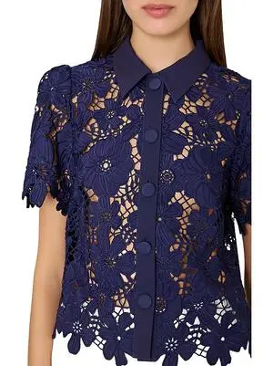 MILLY Milly Addison Roja Lace Top Navy