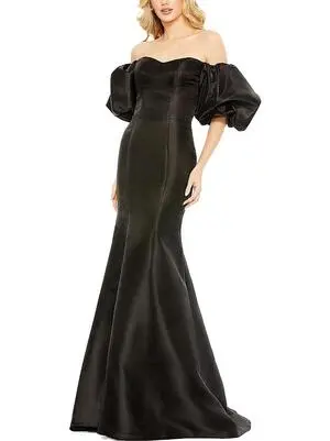 Mac Duggal Sweetheart Off The Shoulder Puff Sleeve Gown - Black