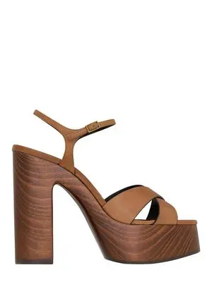 Saint Laurent Leather Bianca Platform Sandals 125 - Beige