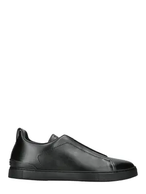 Zegna Triple Stitch Leather Sneakers Black