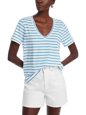 Vineyard Vines Striped V-Neck Cotton Tee Marsh/blue