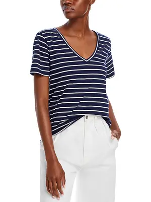 Vineyard Vines Striped V-Neck Cotton Tee Navy/white Stripe