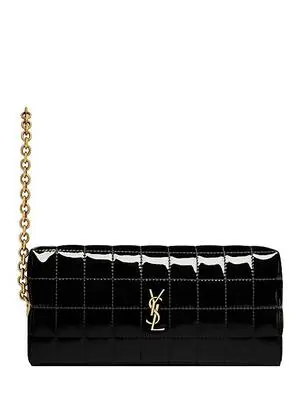 Saint Laurent Cassandre Matelassé Carré Pouch On Chain - Black