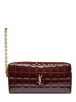 Saint Laurent Cassandre Matelassé Carré Pouch On Chain - Dark Red Wine