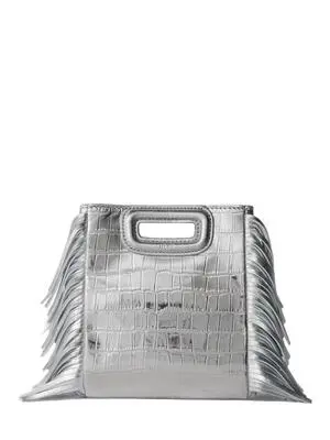 Maje Embossed Leather M Bag With Chain - Silver