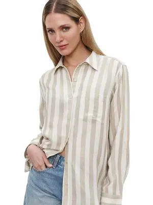 Velvet By Graham & Spencer Harlow Striped Linen Button-up Shirt - Yellow / Neutral