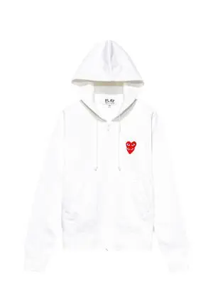 Play Comme Des Garcon Heart Logo Zip Up Hoodie - White