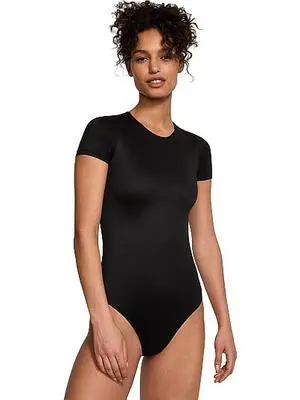 Victoria's Secret Bodywear By Victoria With Feathersoft™ Innovation Short-Sleeve Bodysuit Black