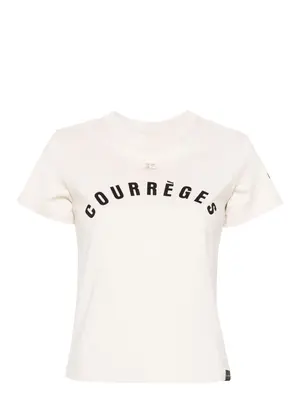 COURREGES Logo-print T-shirt - Neutrals