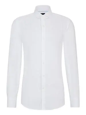 BOSS Spread-collar Linen Shirt - White