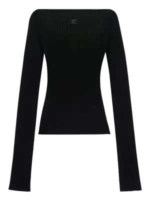 COURREGES Scoop-back Ribbed-knit Top - Black