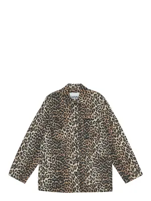 GANNI Leopard Print Canvas Shirt Jacket - Brown