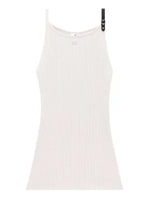 COURREGES Buckle-strap Ribbed-knit Dress - Neutrals