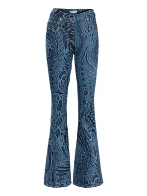 MUGLER Snake-print Flared Jeans - Blue