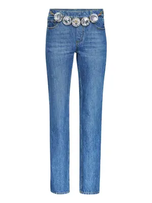 AREA Jumbo Crystal Straight-leg Jeans - Blue