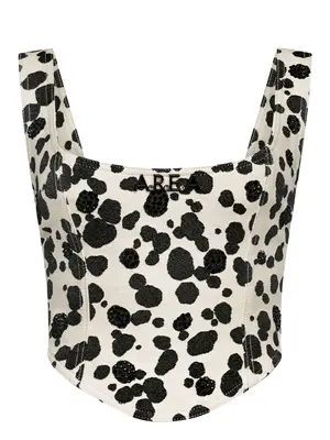 AREA Dalmatian-print Denim Corset Top - Neutrals