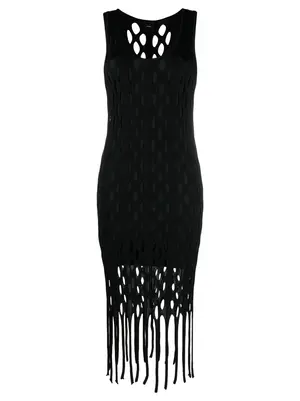 Pinko Fringed Cut-out Maxi Dress - Black