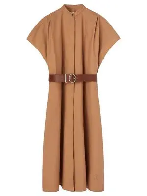 JIL SANDER Jil Sander Collarless Belted Shirt Dress Brown
