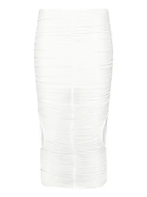 MUGLER Mesh Ruched Midi Skirt - White