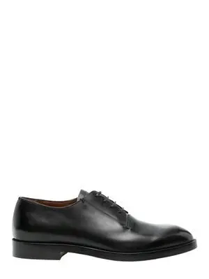 Zegna Almond-toe Leather Derby Shoes - Black
