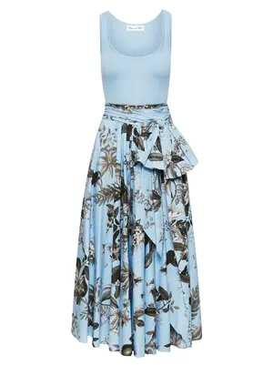Oscar De La Renta Flora & Fauna-print Sleeveless Midi Dress - Blue