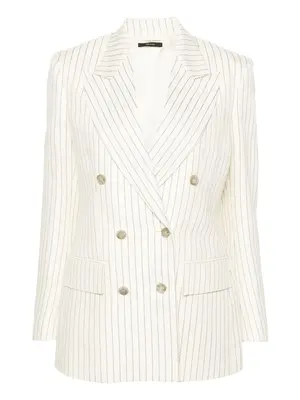 TOM FORD Striped Double-breasted Twill Blazer - Neutrals