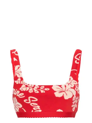 MARINE SERRE Floral-jacquard Towel Bralette - Red