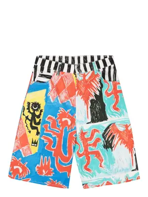 CHARLES JEFFREY Mix-print Denim Shorts - White