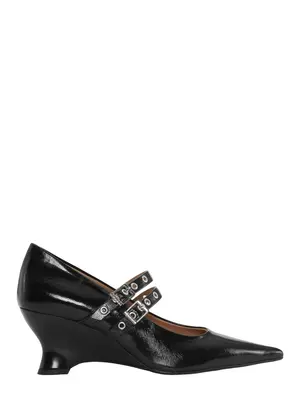 GANNI Eyelet-detailed Mary Jane Pumps - Black