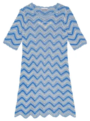 GANNI Crochet-knit Organic Cotton Minidress - Blue