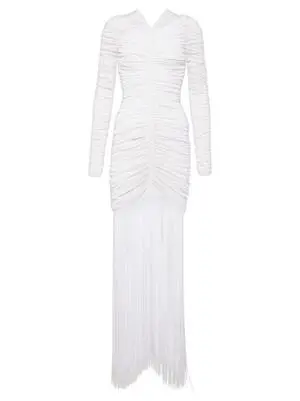 Khaite Guisa Fringed Shirred Gown - White